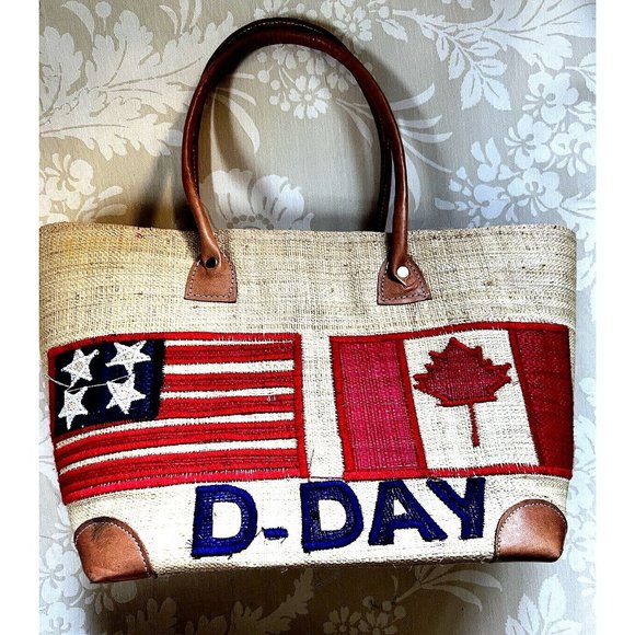 Unbranded | Bags | Dday Normandy Straw Burlap Tote Bag Purse Embroider ...